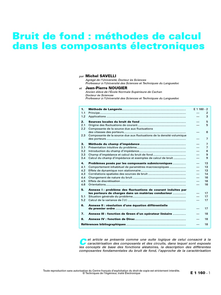 E1160 - Bruit de Fond - Méthodes de Calcul Dans Les Composa | PDF ...