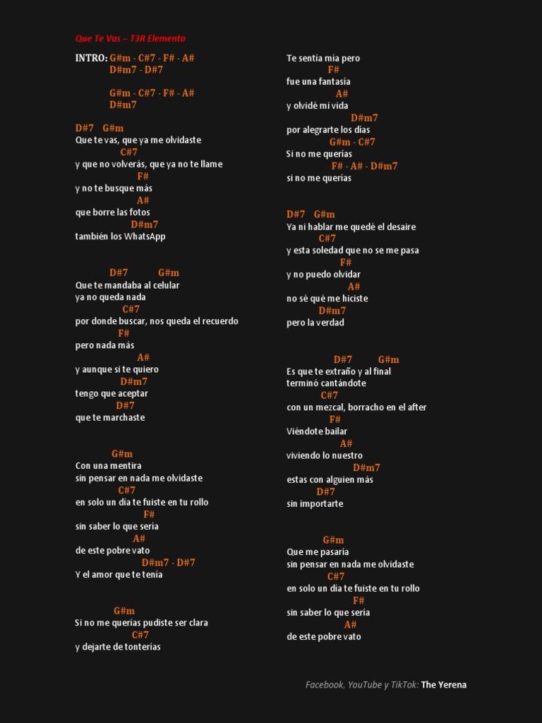 Que Te Vas - T3R Elemento | PDF