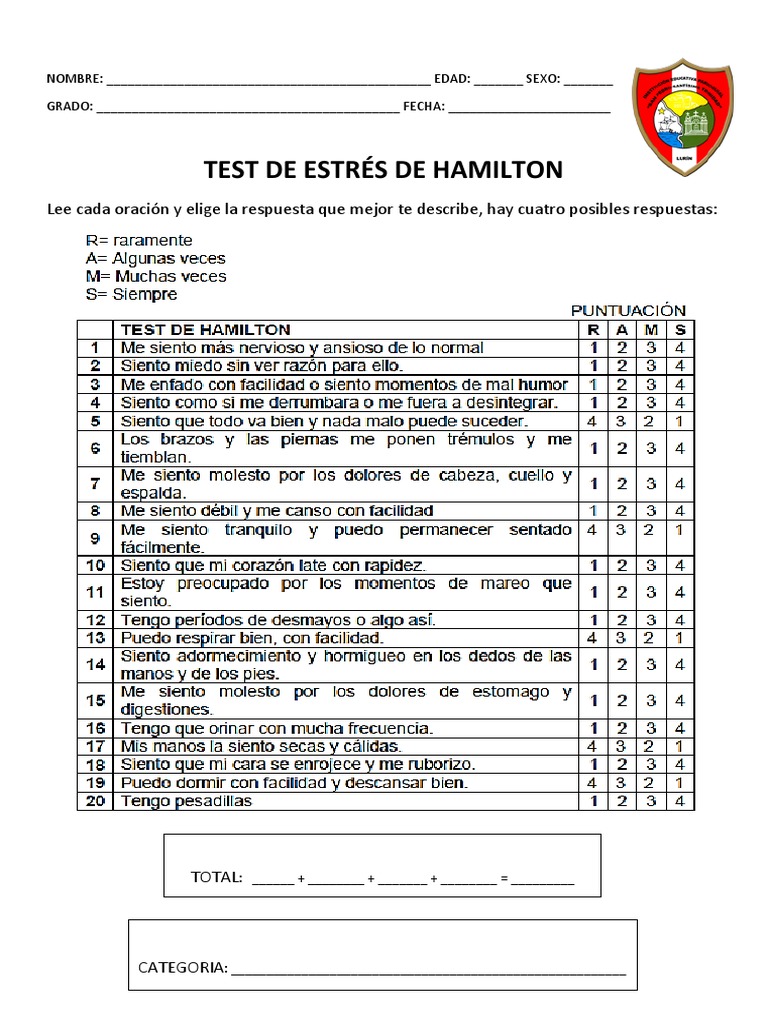 Test de Estres de Hamilton (Sin Categorias) | PDF