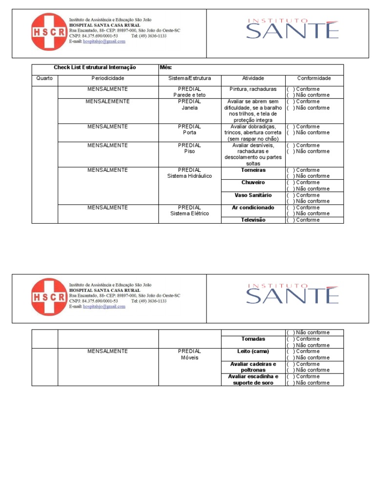 Check List Estrutural Internação | PDF