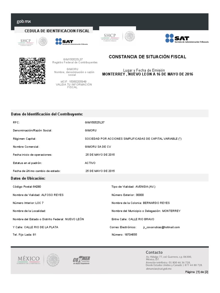 GIMORU - Cedula - Fiscal RFC | PDF | Impuesto sobre la renta | Gobierno