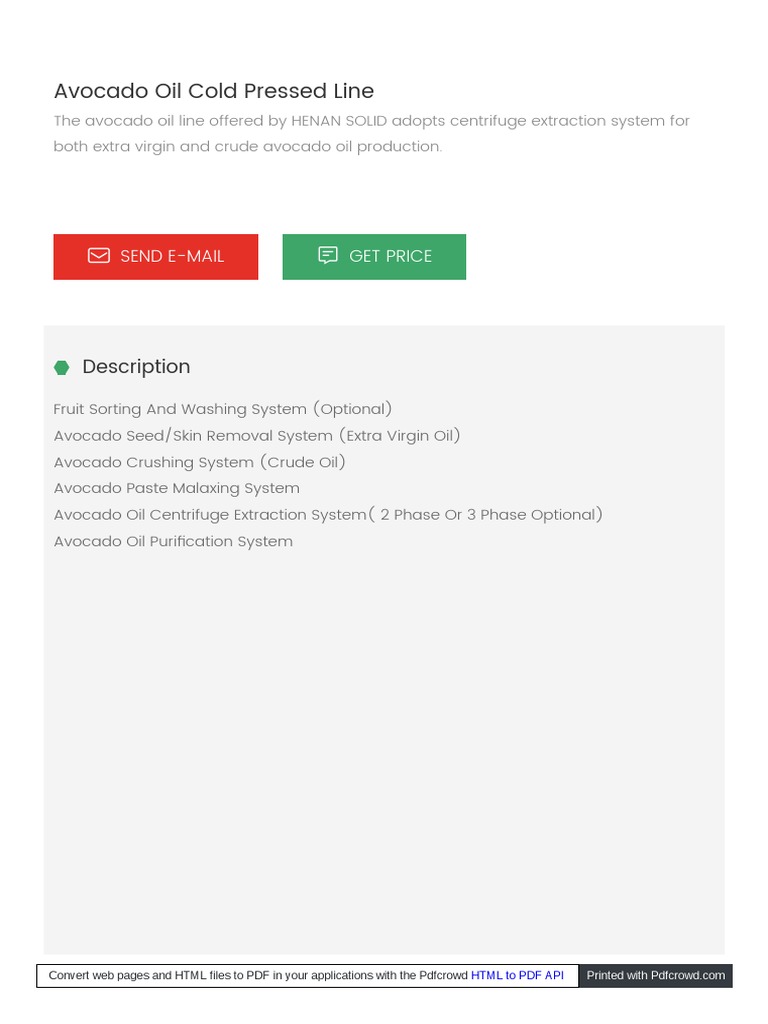 Plant Spec and Layout solution_Avocado_Oil_Cold_Pressed | PDF | Olive ...
