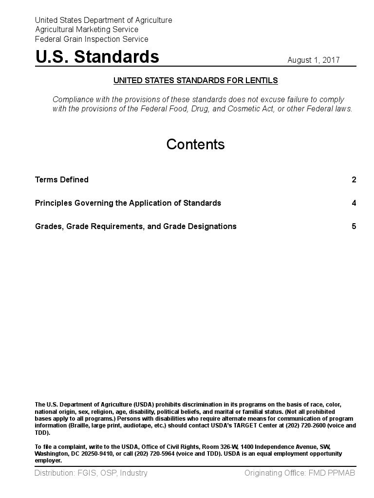 United States Standards For Lentils | PDF | Lentil | United States ...