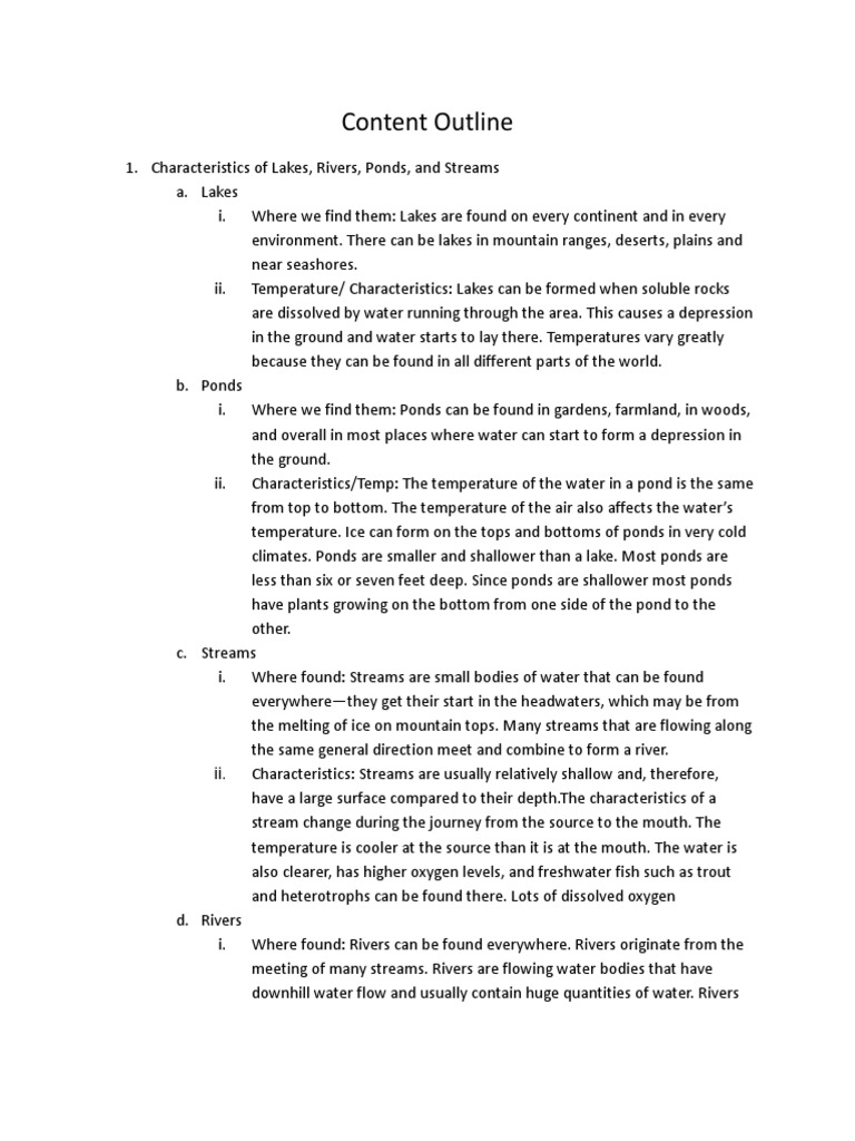Content Outline | PDF | Pond | Lake