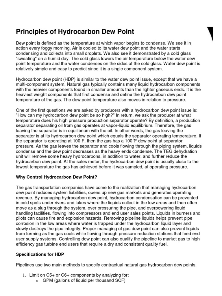 Principles of Hydrocarbon Dew Point | PDF | Natural Gas | Pipeline ...