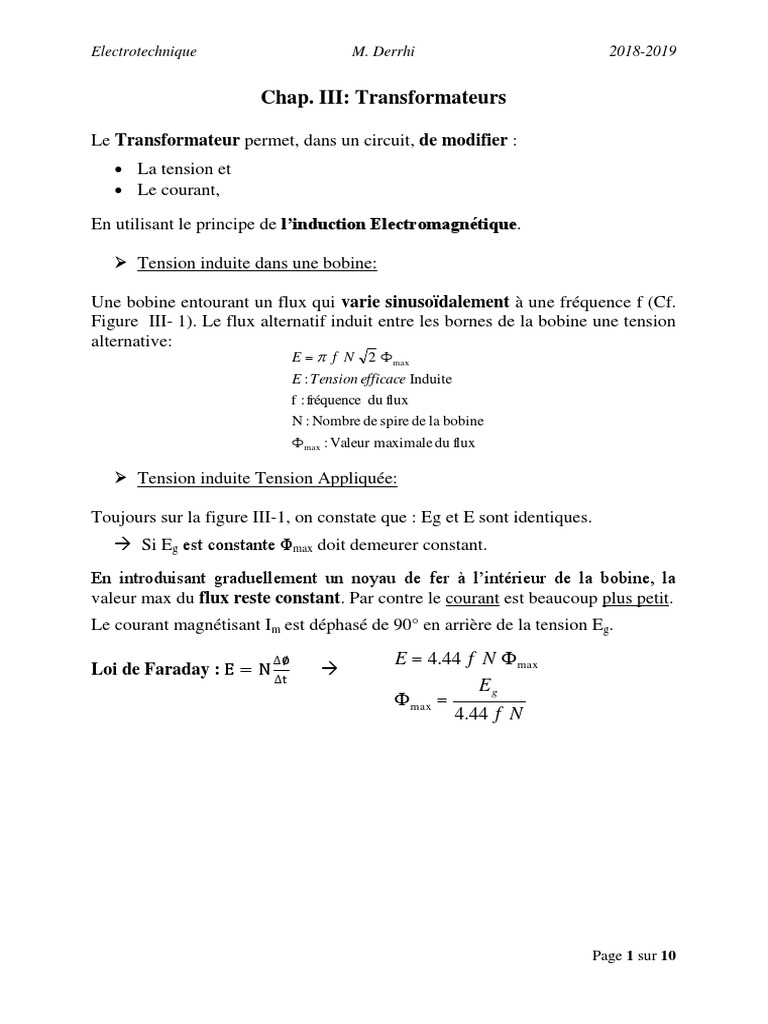 Comprendre les Transformateurs en Électrotechnique | PDF ...