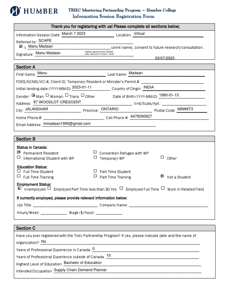 Information Session Registration Form: Section A | PDF
