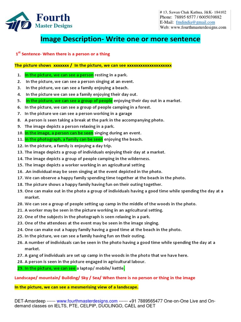 Fourth: Image Description-Write One or More Sentence | PDF | Photograph ...