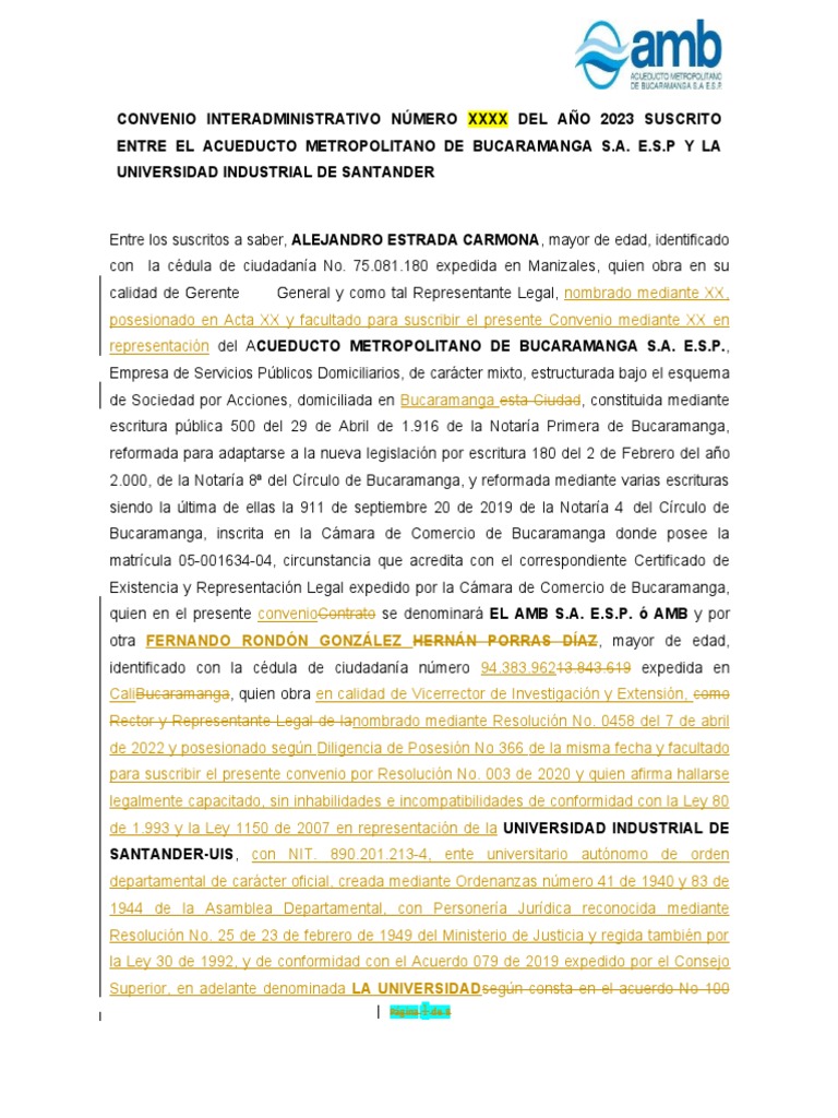 Borrador - Convenio - Remitido 11 - 04 - 2023 - Revisado Uis | PDF ...