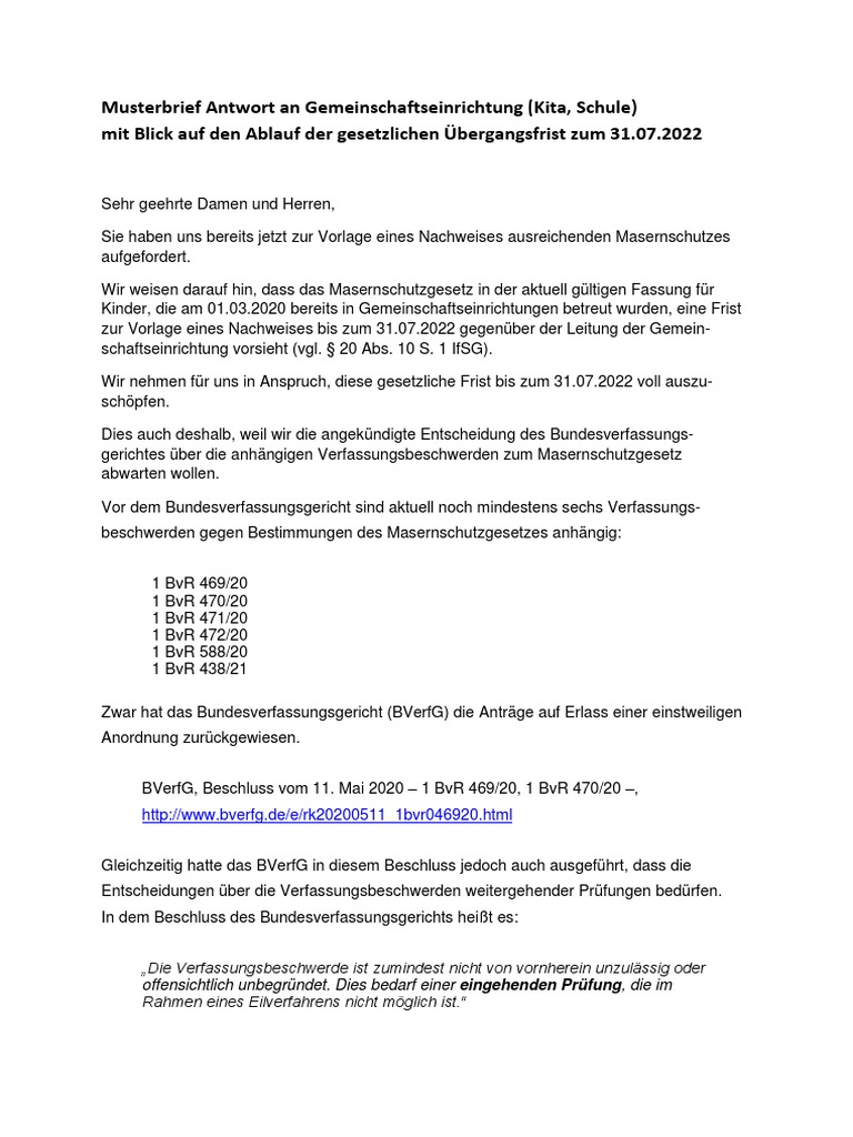 Musterbrief MSG Gemeinschaftseinrichtung | PDF