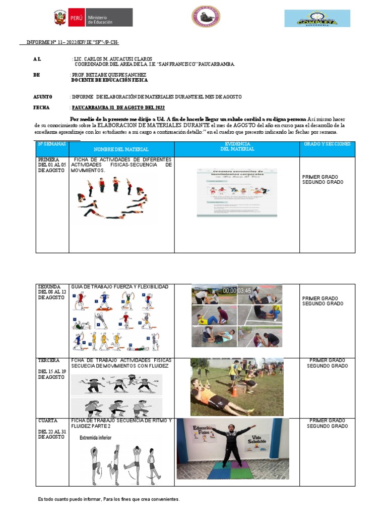 BQS INFORME LISTO de ELAB. DE MATERIALES 2022 AGOSTO | Descargar gratis PDF | Aprendizaje ...
