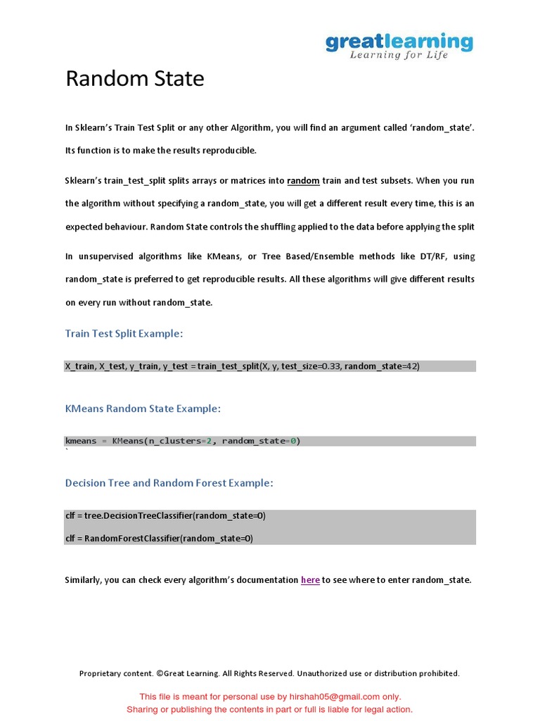 Importance of Random State in Sklearn | PDF | Teaching Methods & Materials