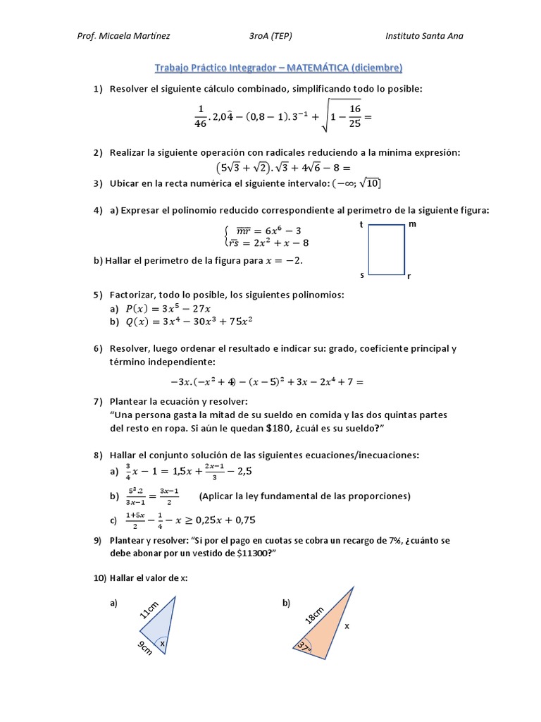 Trabajo Práctico Integrador - Matemática (Diciembre) : Prof. Micaela Martínez 3roa (Tep ...