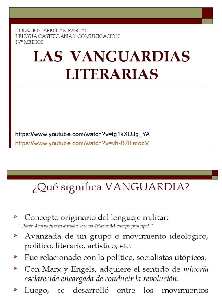 Cuarto Medio Las Vanguardias Literarias | PDF | Vanguardia | Ideologías