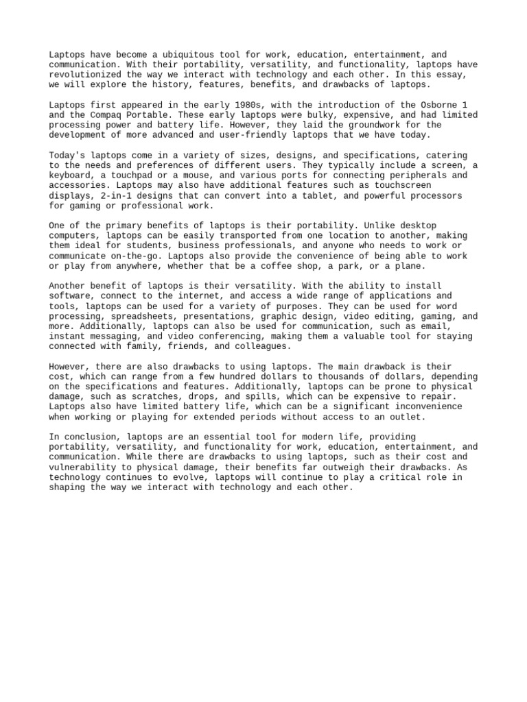 Essay On Laptop | Download Free PDF | Laptop | Computer Science