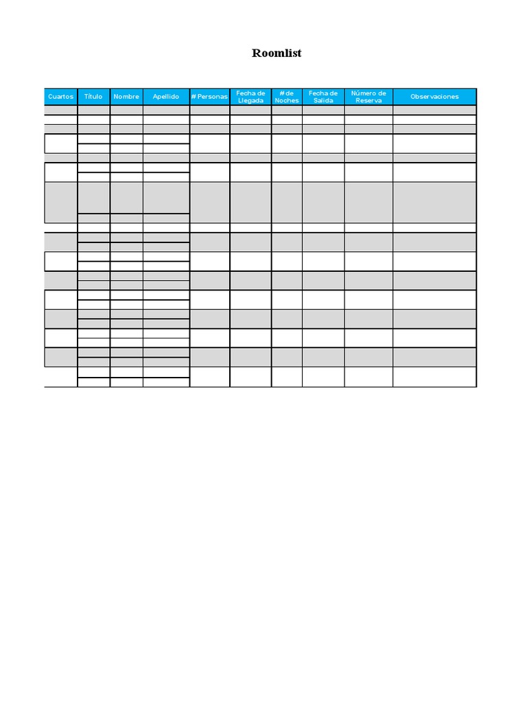 Lista de Reservas de Habitaciones | PDF