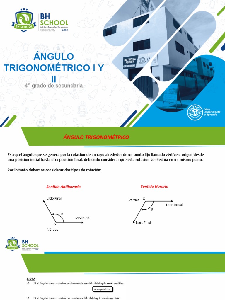 Ángulo Trigonométrico I Y II: 4° Grado de Secundaria | PDF