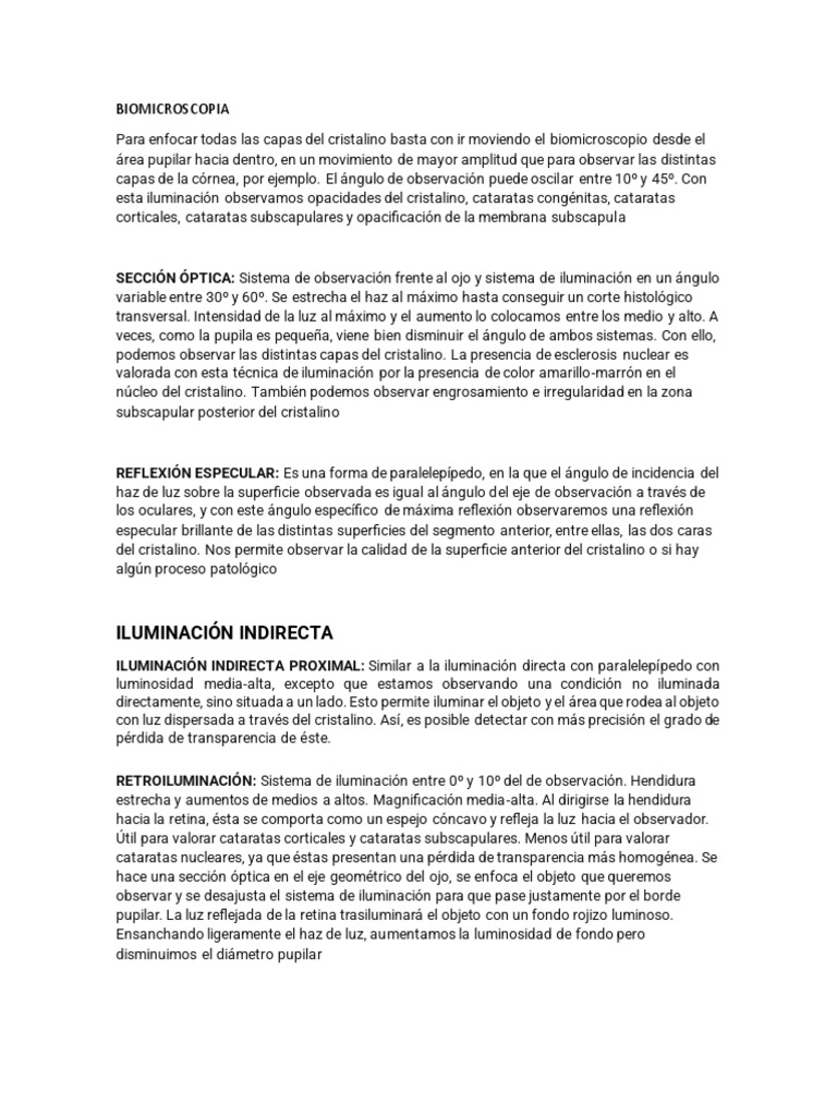 Técnicas de Biomicroscopía Ocular | PDF | Catarata | Ojo humano