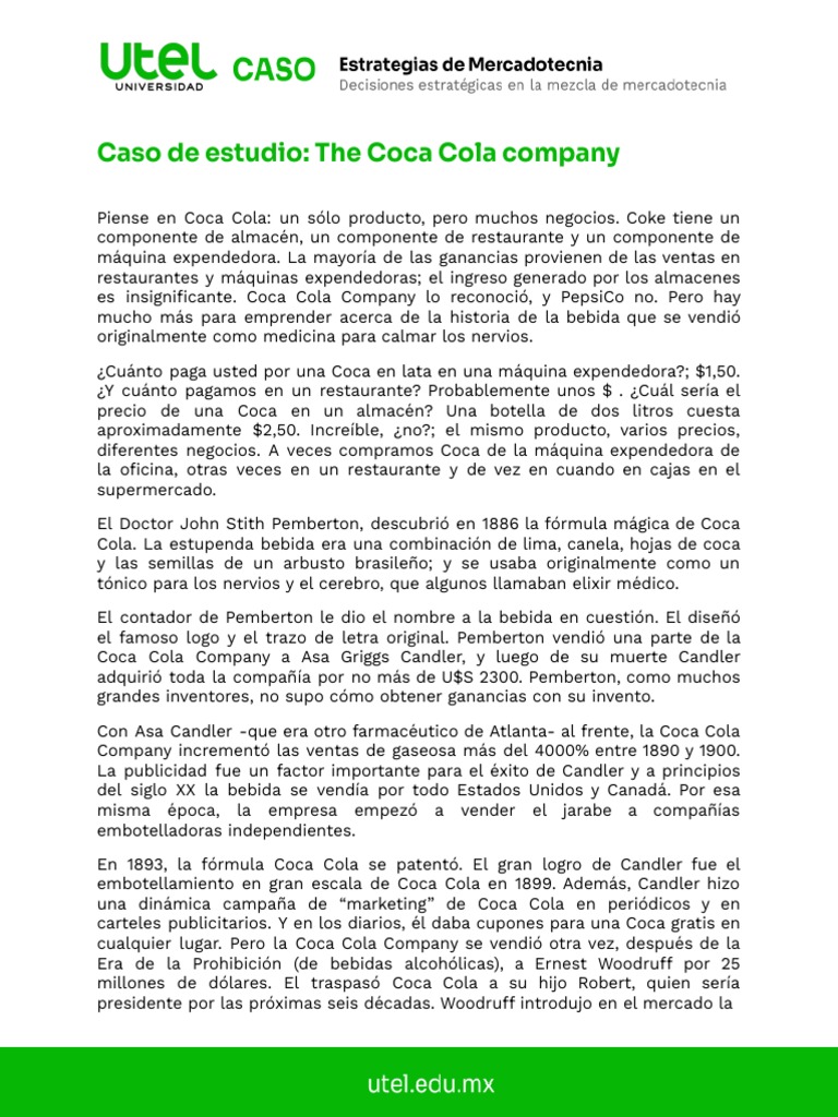 Caso de Estudio The Coca Cola Company | PDF | Pepsi | Coca Cola