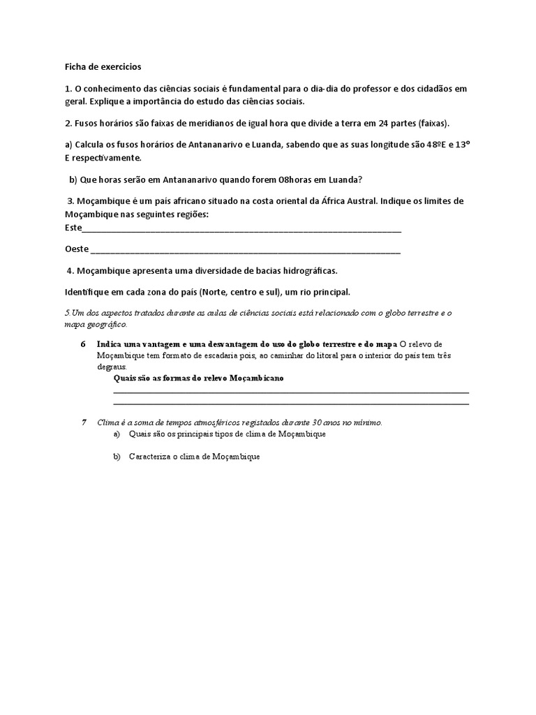 Ficha de Exercicios | PDF