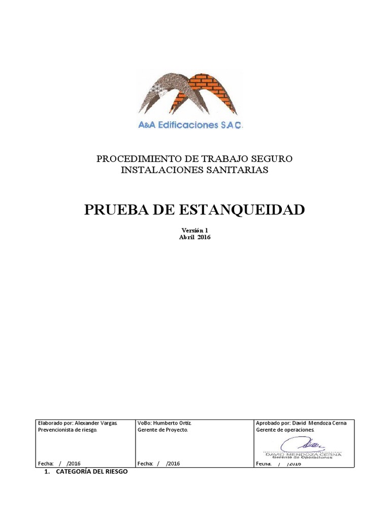 Procedimiento - Prueba de Estanqueidad | PDF