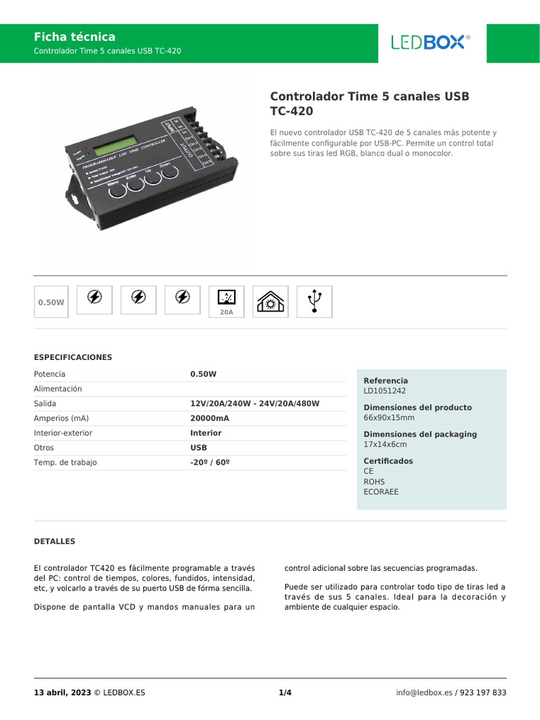 Ficha Técnica: Controlador Time 5 Canales USB TC-420 | PDF | USB | Hardware de la computadora