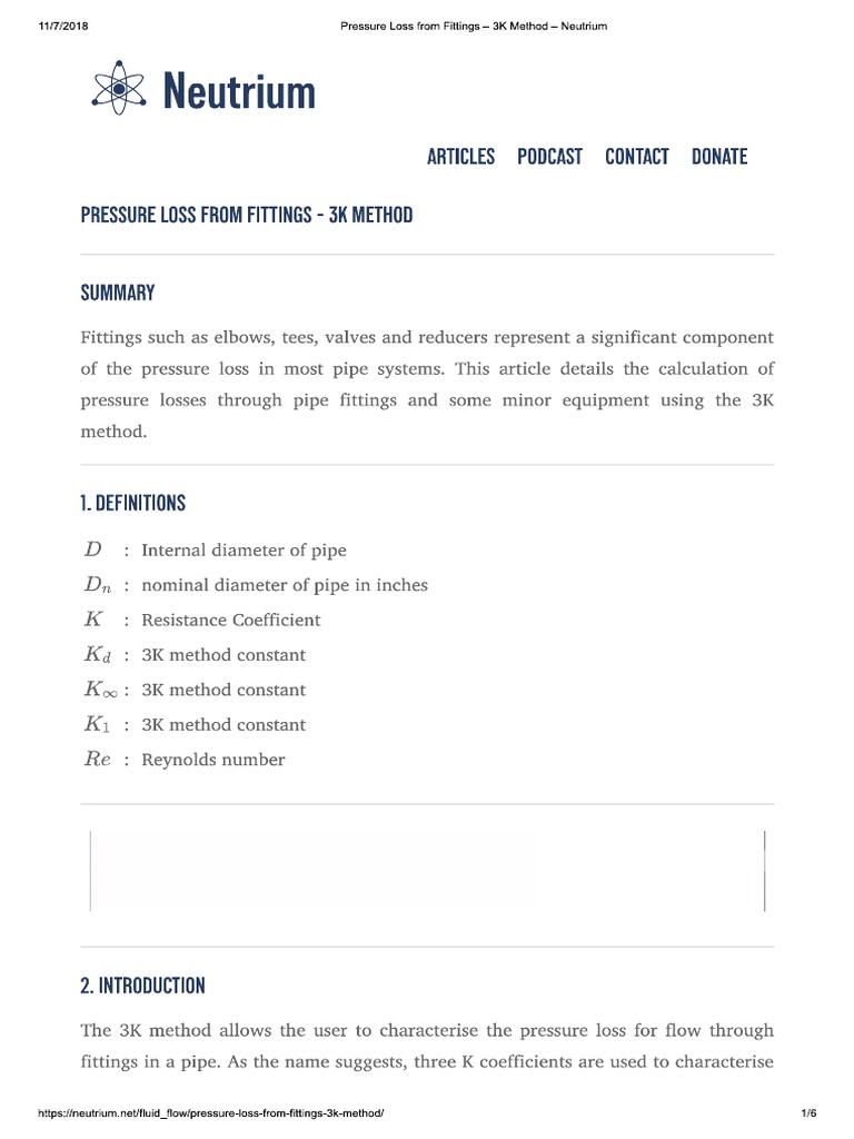Darby 3K Method For Minor Losses | PDF