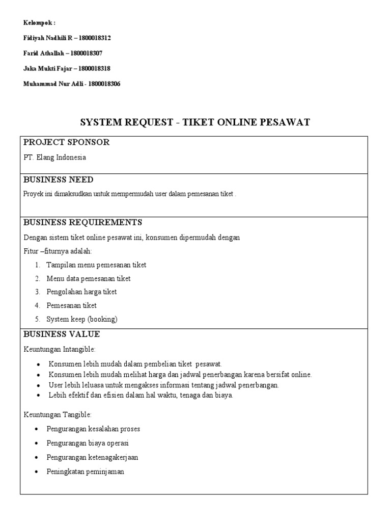 System Request Tiket Online Pesawat | PDF