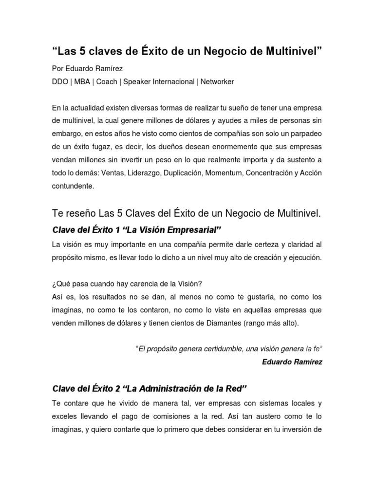 Las 5 Claves de Éxito de Un Negocio de Multinivel | PDF | Marca | Economias