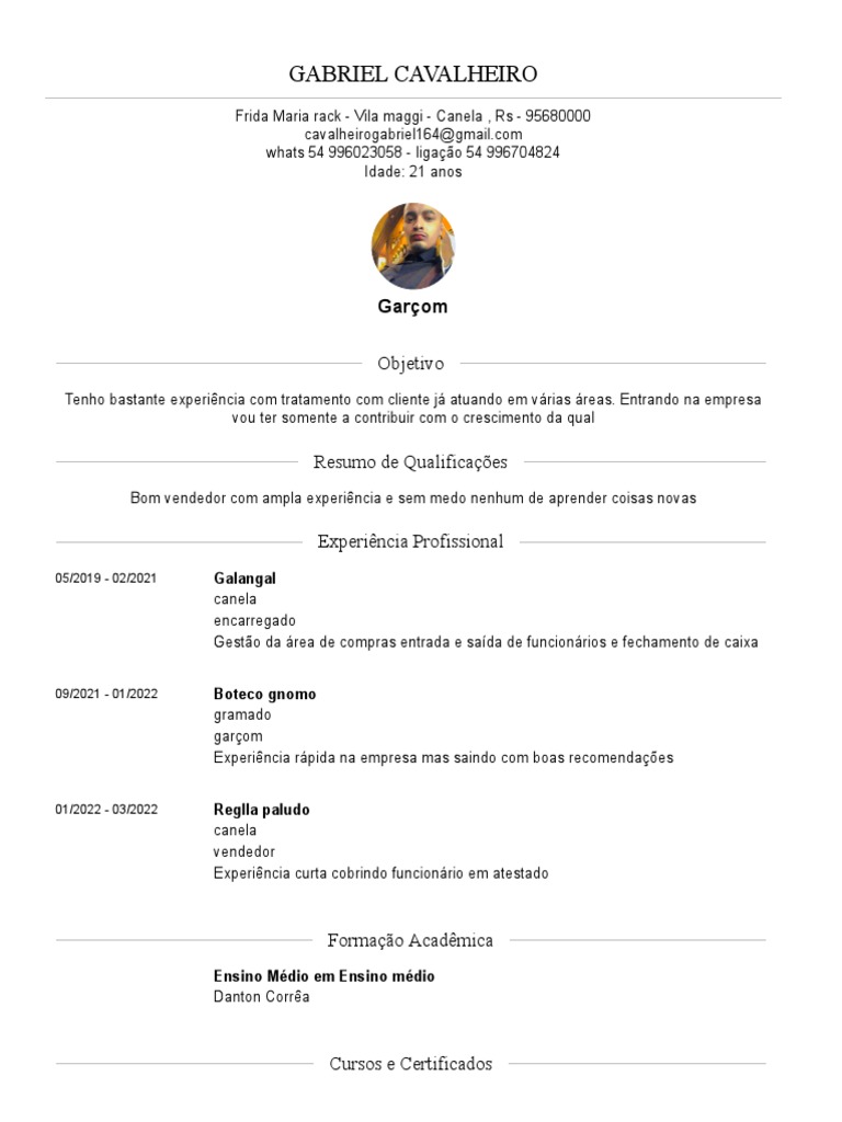 Currículo - Gabriel | PDF