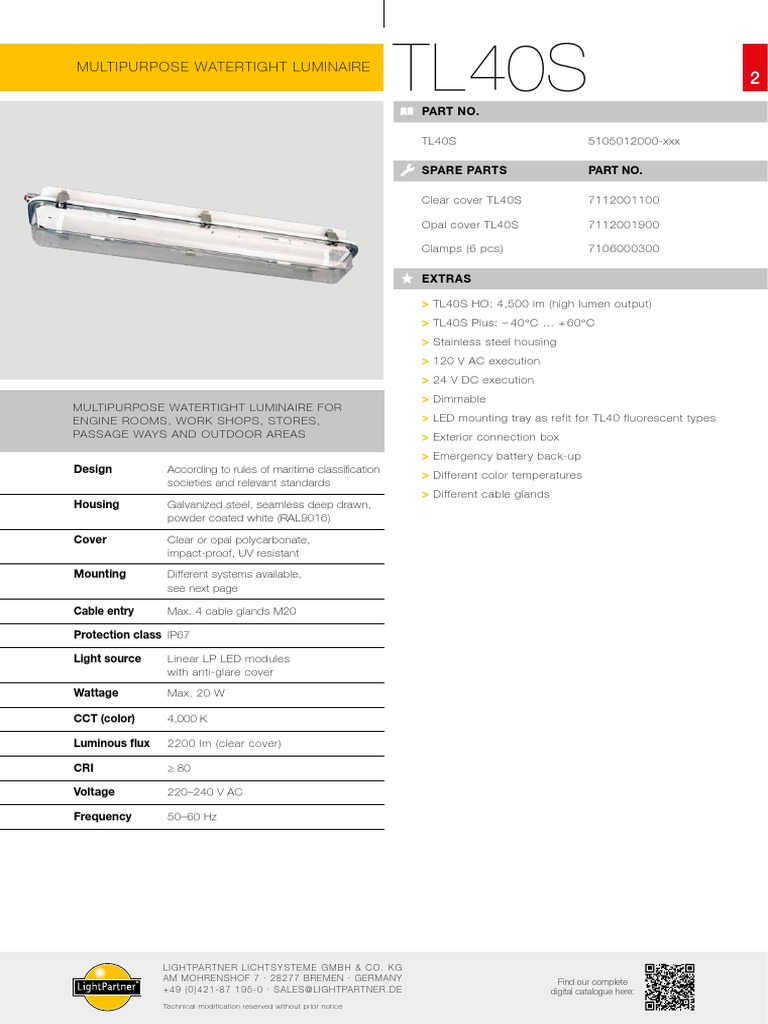 Multipurpose Watertight Luminaire: Part No | PDF | Fluorescent Lamp ...