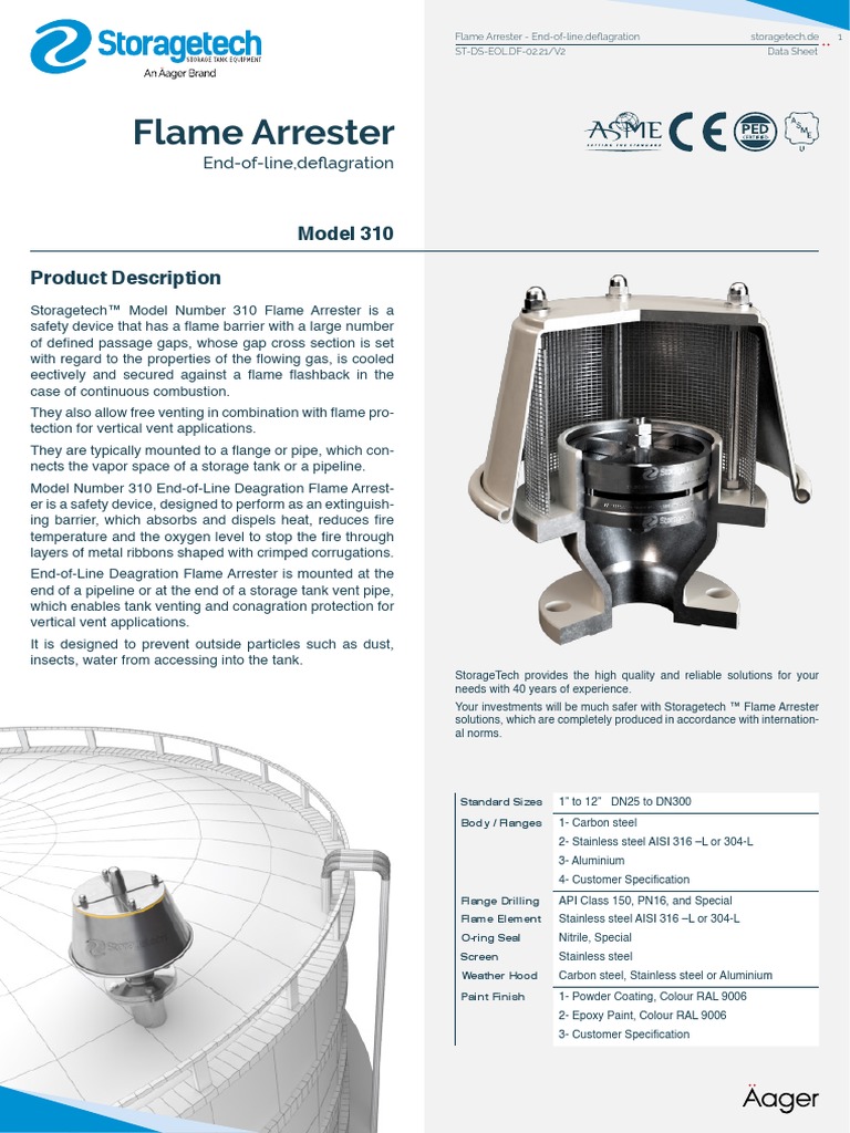 Flame Arrestor End of Line Deflagration | PDF | Fires | Stainless Steel