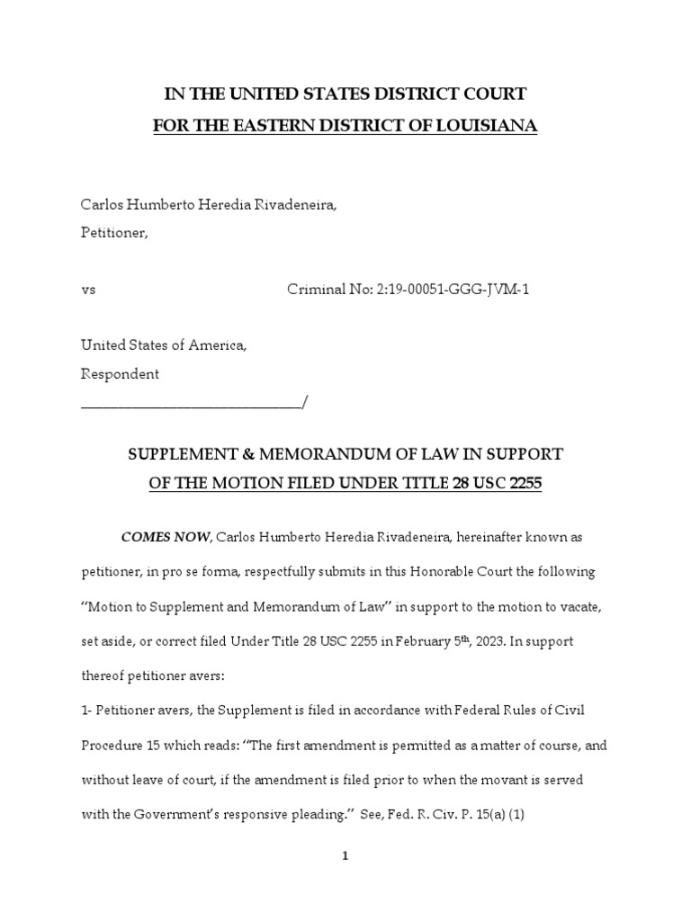 Supplement & Memorandum of Law - Final Draft PDF | PDF