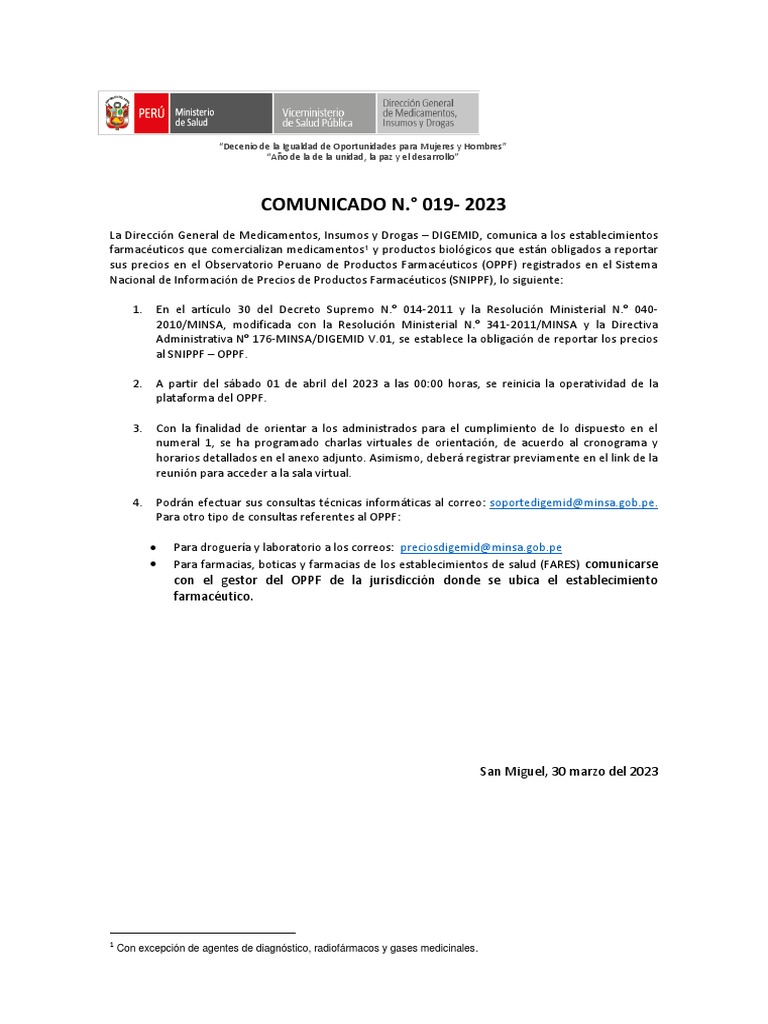 COM - 019-2023-v2 Digemid Observatorio de Precios | PDF | Farmacia ...