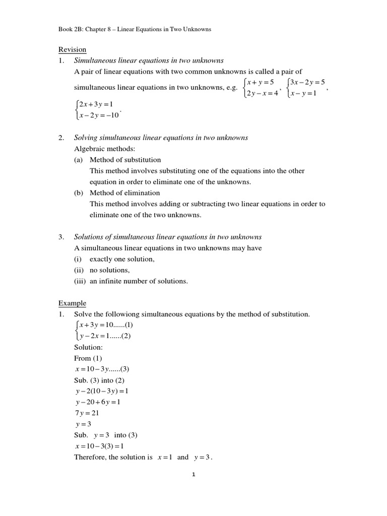 Revision 2B08 Linear Equations in Two Unknowns | PDF | Equations ...