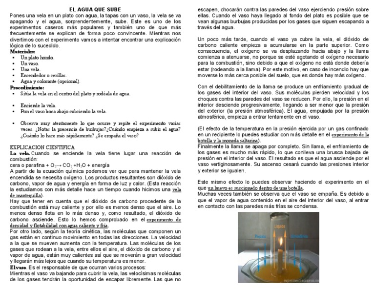 Experimento 2 El Agua Que Sube | PDF | Gases | Dióxido de carbono