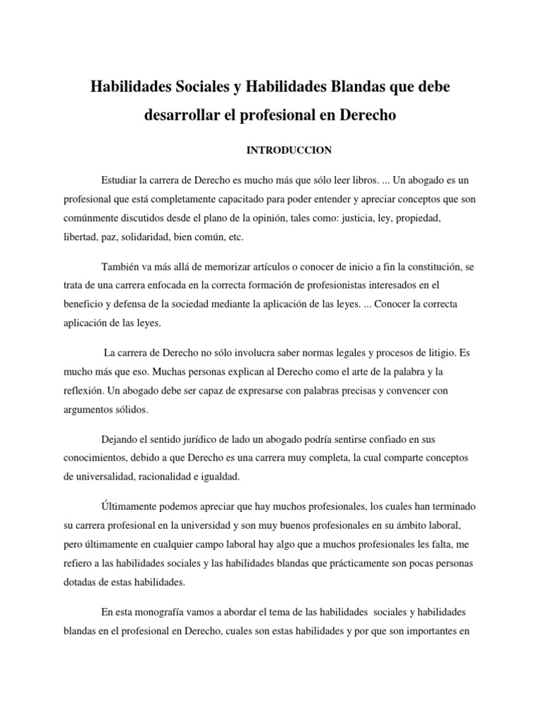 Habilidades Sociales y Habilidades Blandas Que Debe Desarrollar El Profesional en Derecho | PDF ...