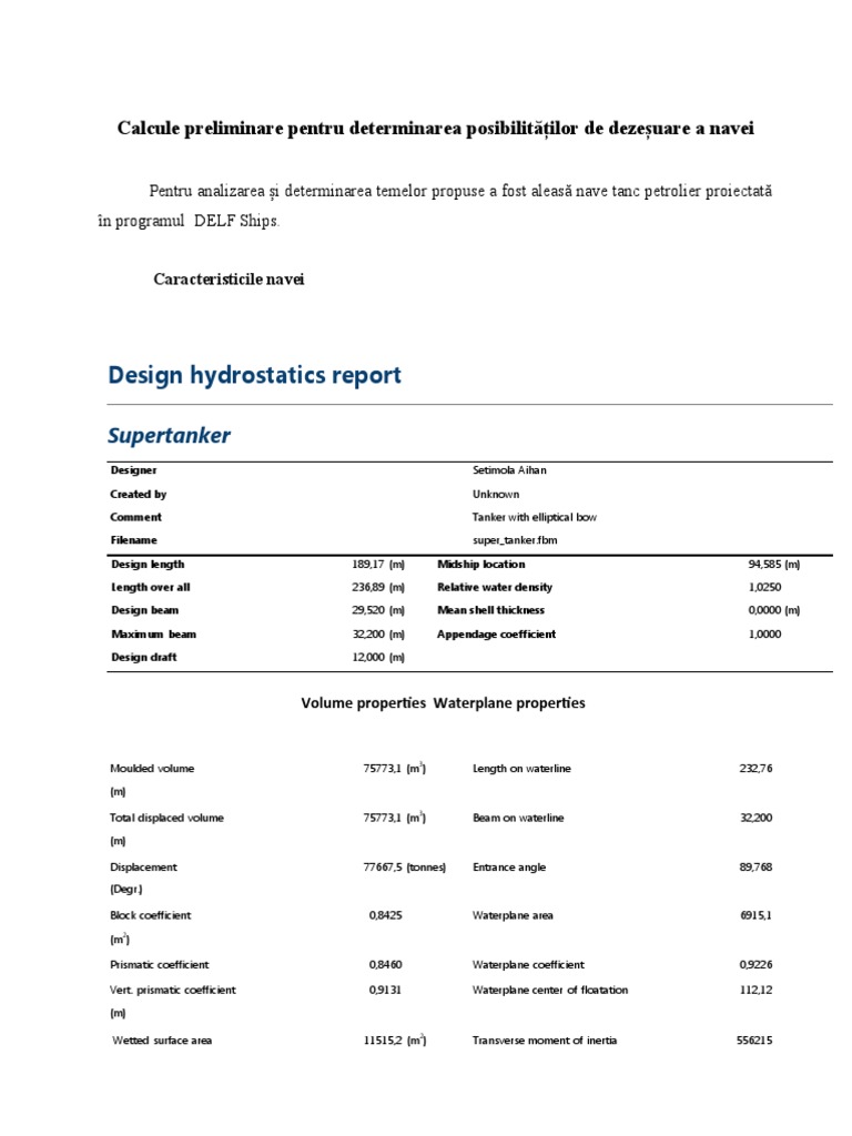 Calcule preliminare pentru determinarea posibilităților de dezeșuare a navei | PDF | Hull ...