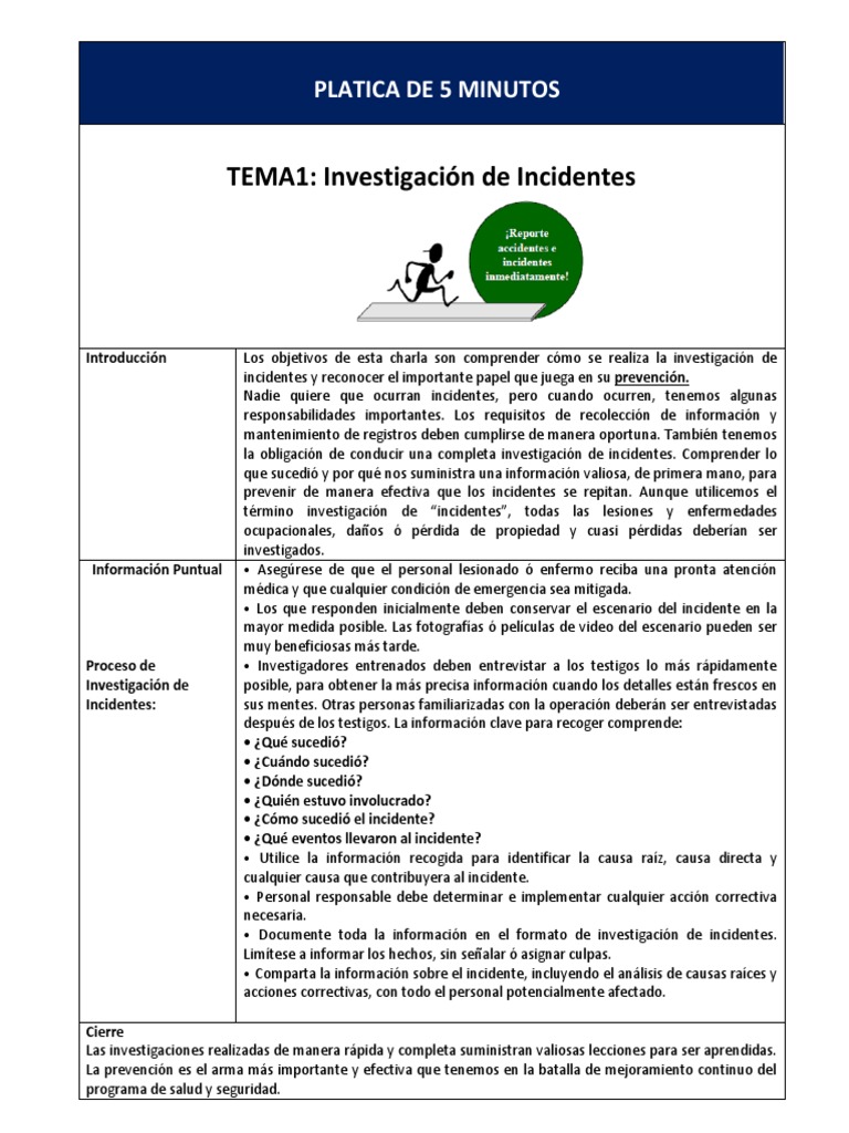 PLATICA DE 5 MINUTOS - Resbalones y Caidas | PDF | Información