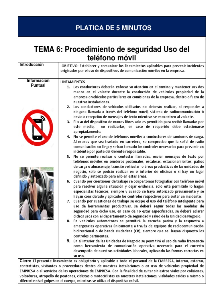 PLATICA DE 5 MINUTOS - Uso de Celular | PDF | Teléfonos móviles | Radio