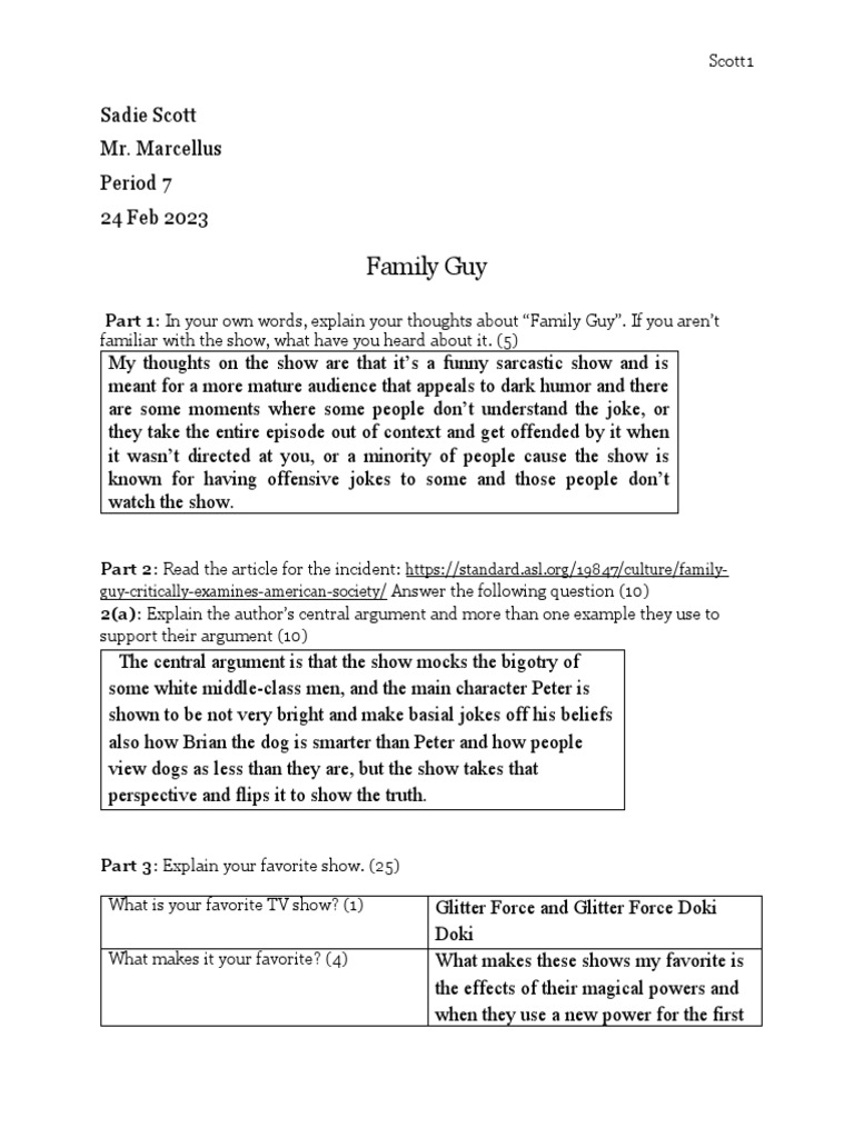Family Guy Assignment | PDF | Jokes
