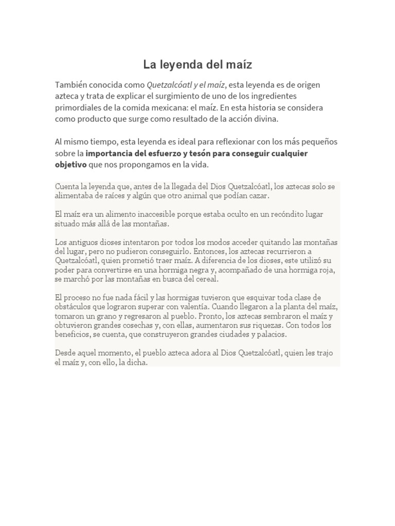 La Leyenda Del Maíz | PDF
