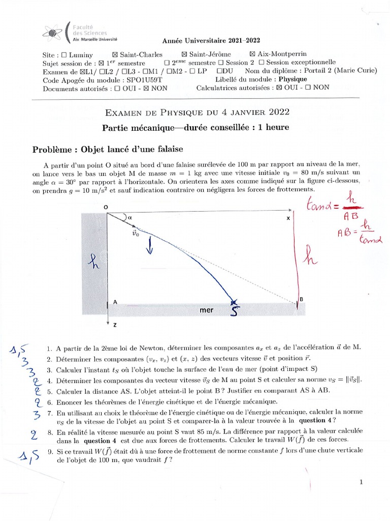 Corrigé Exam Mécanique 4 Janv 2022 | PDF