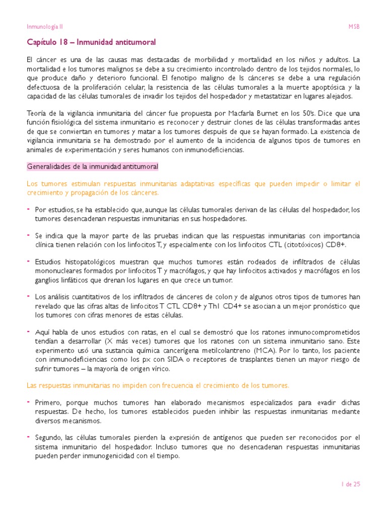 Capítulo 18 - Inmunidad Antitumoral | PDF | Sistema inmune | Cáncer
