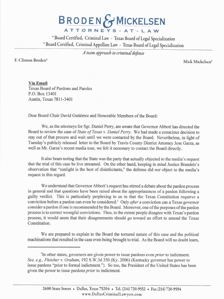 Pardon Letter From Daniel Perry Defense Team | PDF | Justice | Crime ...