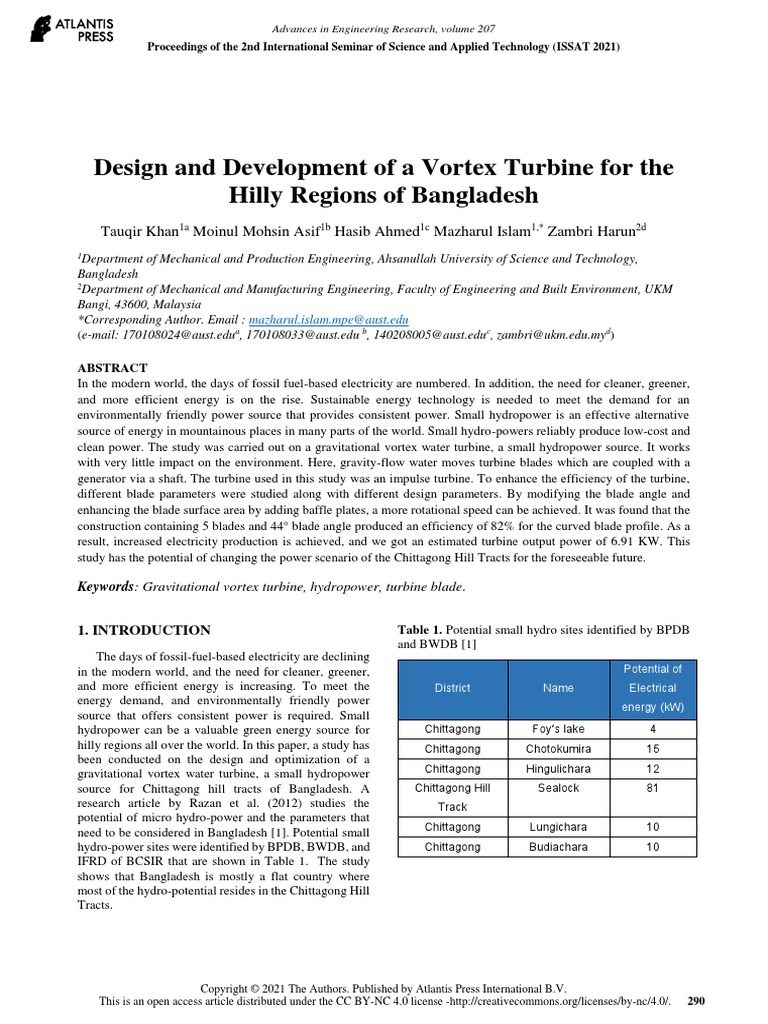 Design and Development of A Vortex Turbine For The Hilly Regions of Bangladesh | PDF | Turbine ...