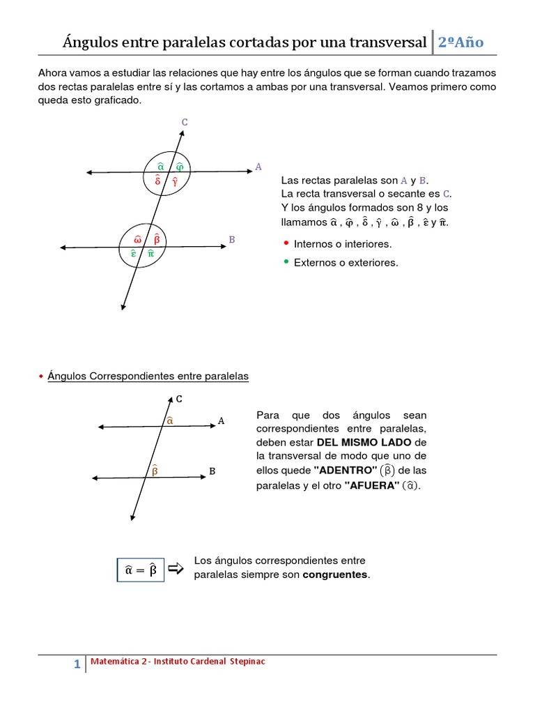 Ángulos entre Paralelas y Transversales | PDF | Ángulo | Matemática ...