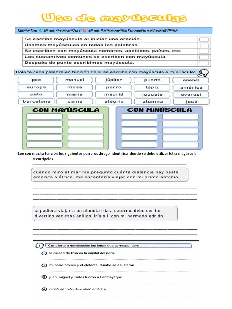 Ejercicios de Uso de Mayúsculas para Niños | PDF