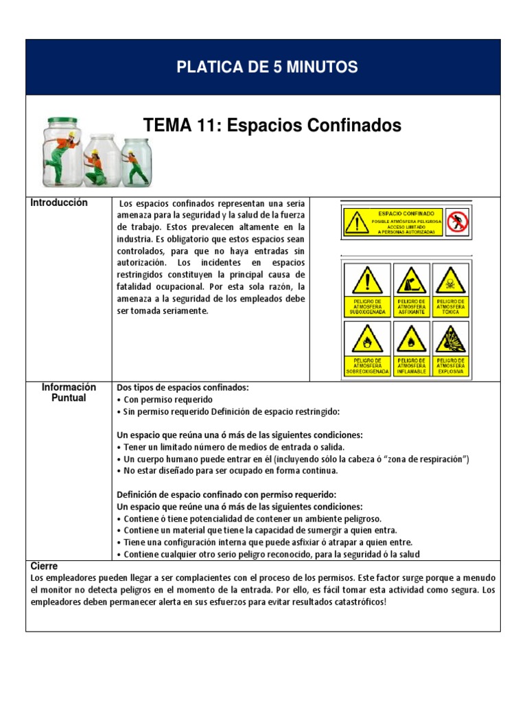 PLATICA DE 5 MINUTOS-Espacios Confinados | PDF