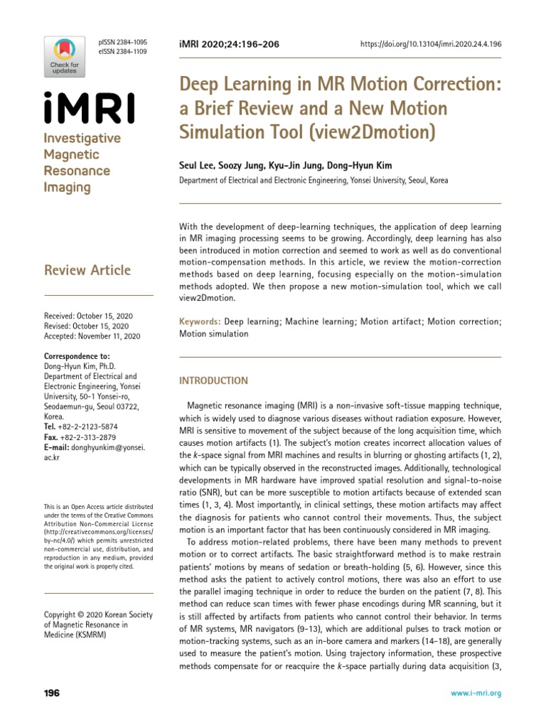 Deep Learning in MR Motion Correction A Brief Revi | PDF | Deep ...